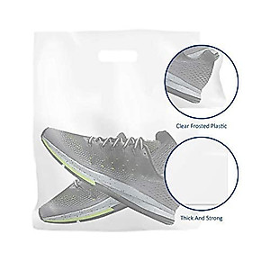 Clear Plastic Bag With Handles 12"x15" Clear Frosted Die Cut Plastic Bags With Handles 100 Pack for Merchandise, Retail, Gifts, Trade Show and More (12"x15")