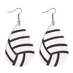 Silver Dangle Earrings Earrings Leather Sided Printing Basketball Sports Volleyball Women's Earrings Football Double Earrings Sparkly Rhinest1 Earrings (G, 1 Size)