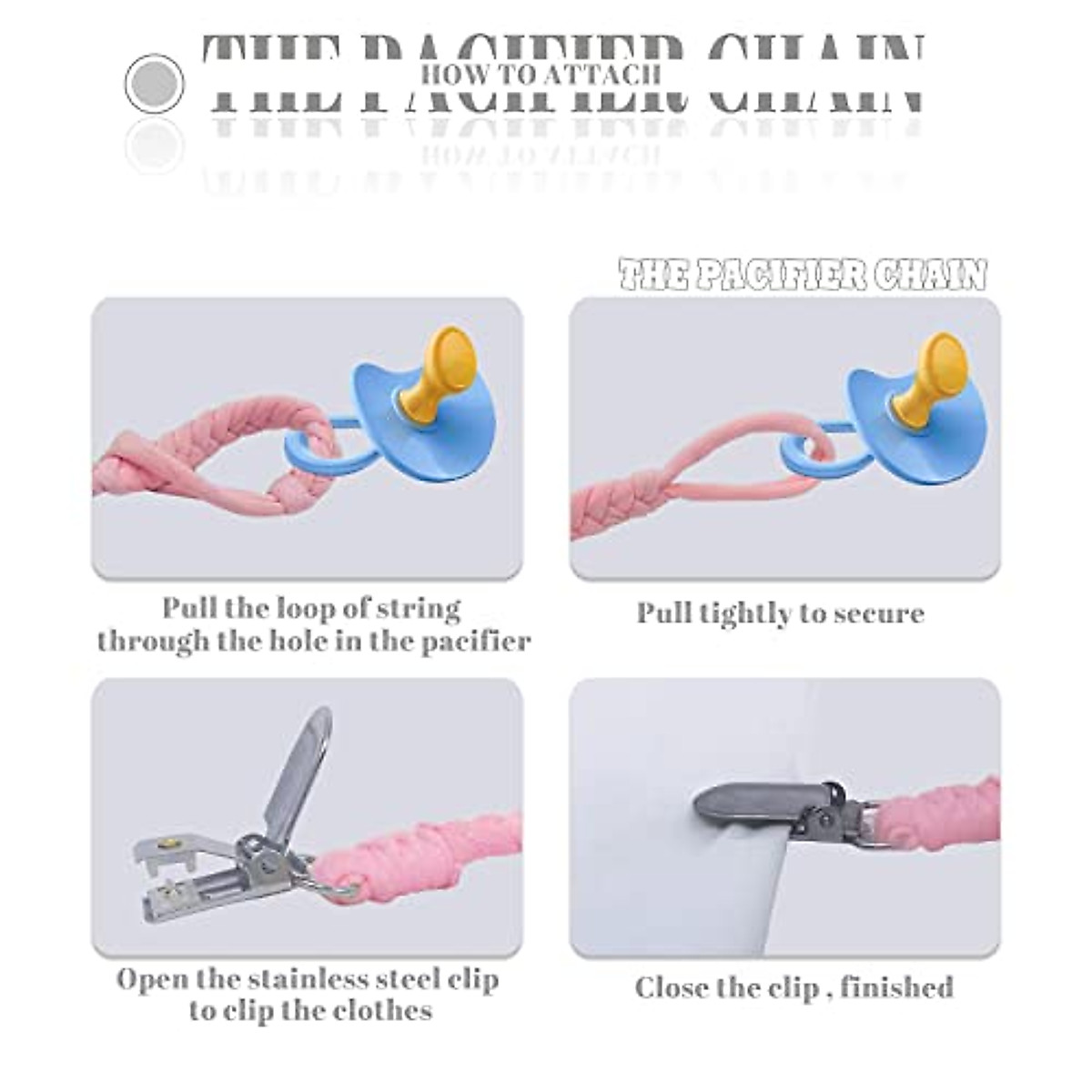 Braided Pacifier Clips Baby Girl, Binky Clips Pacifier Holder with Handmade Teething Straps Unisex Design Smoother Pacifier Clip Fits All Pacifiers for Shower Birthday Gifts