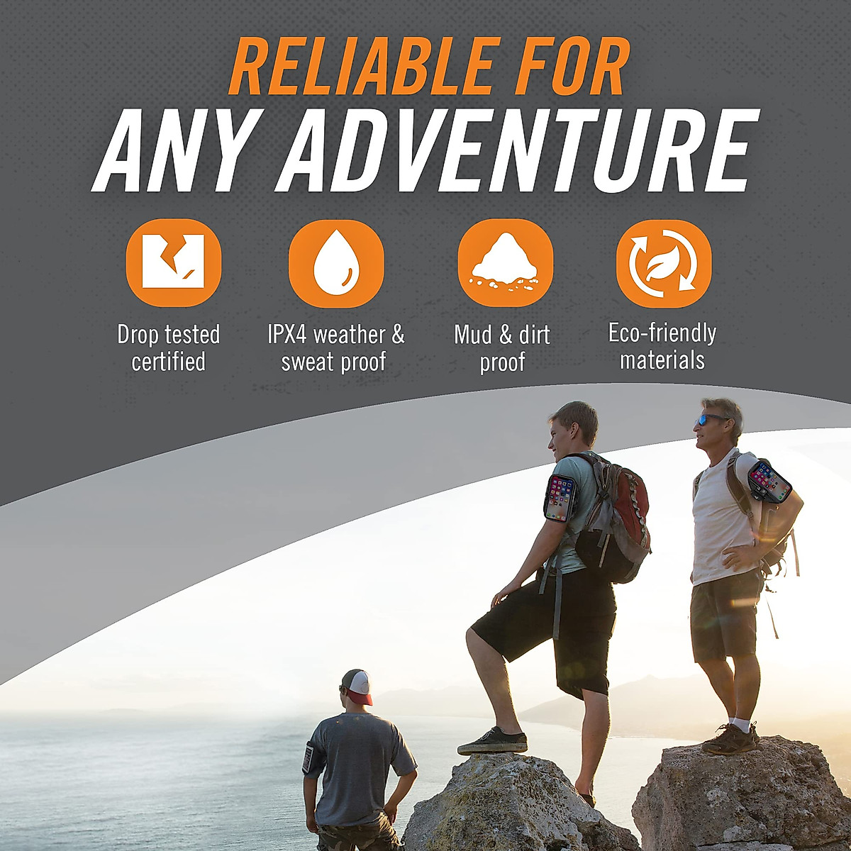 Armpocket Mega i-40 Arm Band, Phone Exercise Holder, Phone Armband for iPhone 12/13/14, 12/13/14 Pro, Galaxy S22+, Note 10, Pixel 7, & Devices w/Case Up to 6.5-Inch, 10 to 15-inch Black Medium Strap