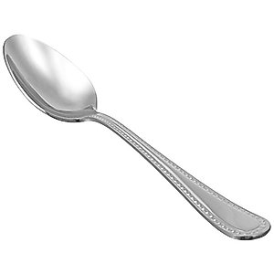 Amazon Basics Stainless Steel Dinner Spoons with Pearled Edge, Set of 12, Silver