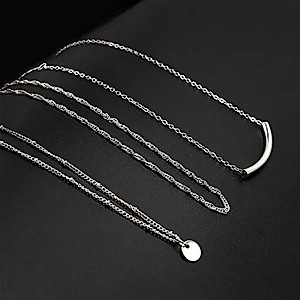 Aisansty Layered Coin Tube Pendant Choker Necklace for Women Girls Dainty Bar Silver Plated Layering Chain Neckalces Set