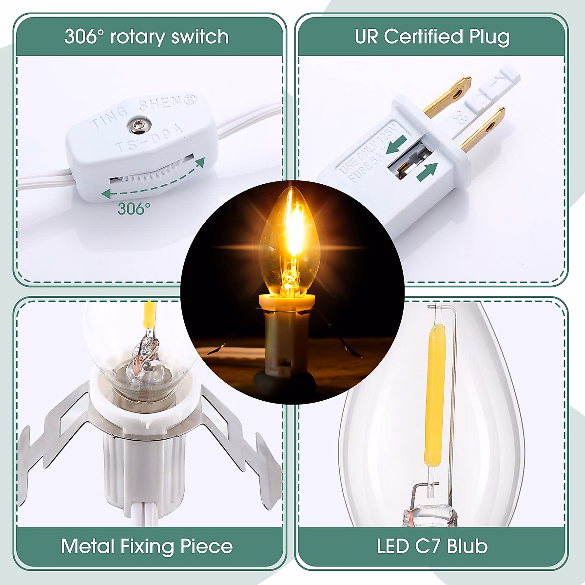 24 Packs Accessory Cord with LED Light Bulb, 6 Ft Warm Light Accessory Cord Kit (White)