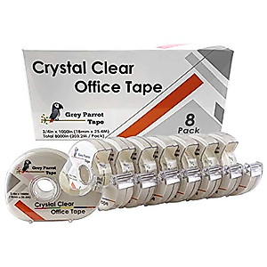 Greyparrot Office Clear Office Refill Tape Rolls + Dispenser(8 Pack),(3/4” X 1000in/pack). for Craft Jobs, Gift Wrapping, Office Work Clear(Transparent) Glossy Finish, Refillable (8000 inch/Total)