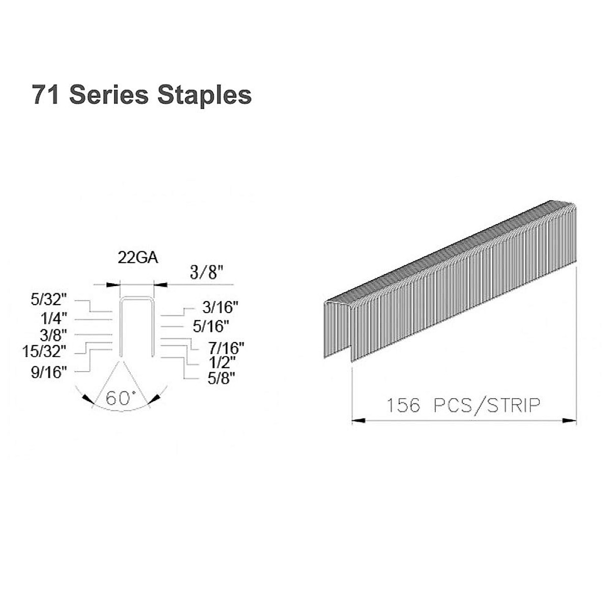 22 Gauge 71 Series 3/8 Inch Crown by 1/2 Inch Leg Length Galvanized Fine Wire Staples or Upholstery Staples (10,00pcs/Box) Similar to B 71/12 and Snco C08