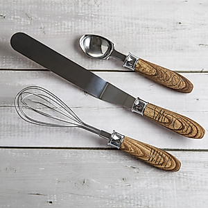 Rae Dunn Everyday Collection Dessert Set- Ice Cream and Cookie Dough Scoop, Spreader, and Whisk with Wooden Handles