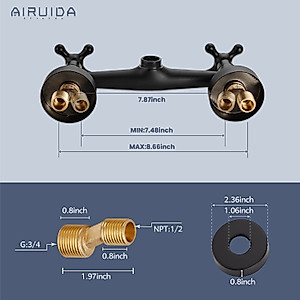Airuida Wall Mount Kitchen Faucet Matte Black 8 Inch Center Wall Mount Faucet Kitchen with Sprayer Double Cross Handles 360 Degree Swivel Spout Kitchen Mixer Tap Commercial