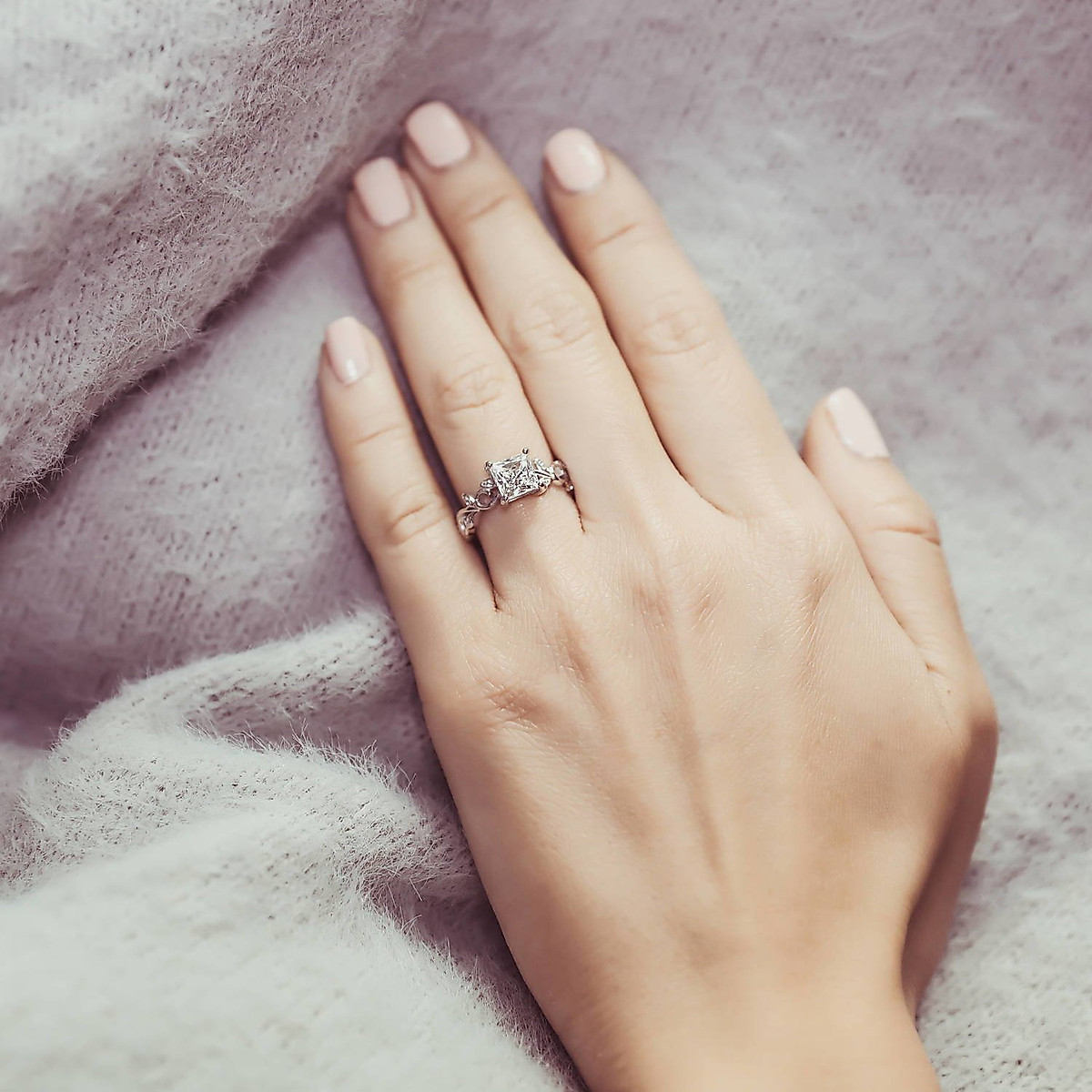 BERRICLE Sterling Silver Solitaire Wedding Engagement Rings 1.2 Carat Princess Cut Cubic Zirconia CZ Leaf Promise Ring for Women, Rhodium Plated Size 4.5