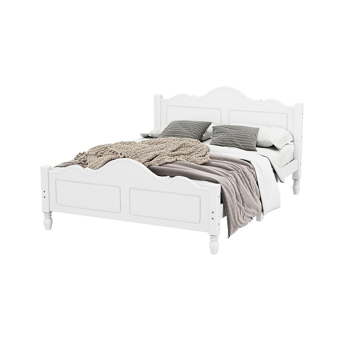 Harper & Bright Designs Wooden Queen Size Platform Bed with Headboard, Modern Queen Bed Frame with Wood Slat Support/No Box Spring Needed/Easy Assembly, Queen, White