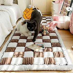 Funnyfuzzy Cream-Coloured Large Plaid Square Pet Mat Bed Couch Cover,Garden Chic Cotton Protective Couch Cover,A Chic Slipcovers for Pet Owners,Non-Sticky Cat/Dog Hair (27.6x70.9 in, Black)
