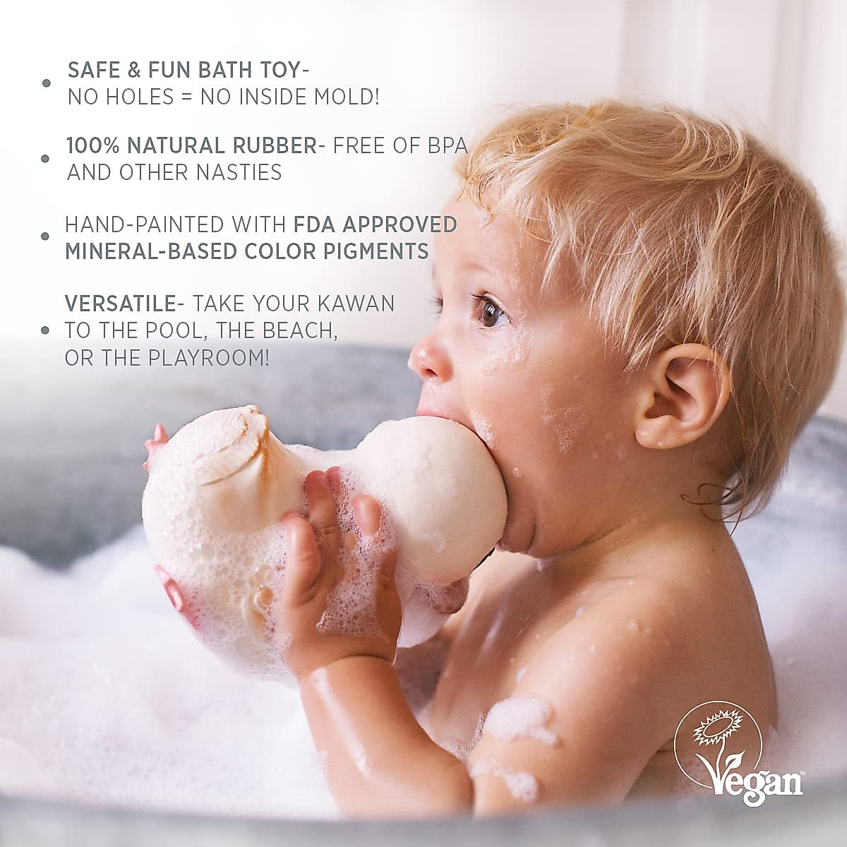 HEVEA Kawan Mini Rubber Duck - 100% Natural Rubber Baby Bath Toy - Eco Friendly, Perfect for Playing, Teething, and Bathing - Mold Free Bath Toys - Eggnog