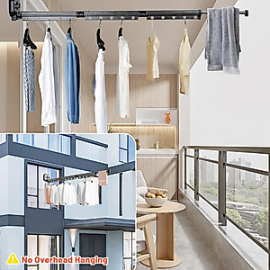 Wall Mounted Clothes Drying Rack, Retractable Laundry Drying Rack with a Suction Cup, Space Saving Collapsible (Tri-Fold) Laundry Hanger Dryer Rack, for Laundry, Balcony, Mudroom, Bedroom, Gray