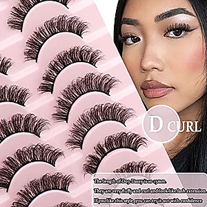 Russian Strip Lashes that look like extensions, D Curl Fluffy False Eyelashes, 10 Pairs Wispy Natural Fake Lashes Pack(D03)