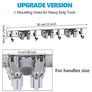 Saxhorn Broom Holder Wall Mount, Mop Holder Organizer Wall Mounted Broom Hanger for Home, Kitchen, Garden, Garage, Laundry Room Organization and Storage(2Pack, 3 Racks 4 Hooks)
