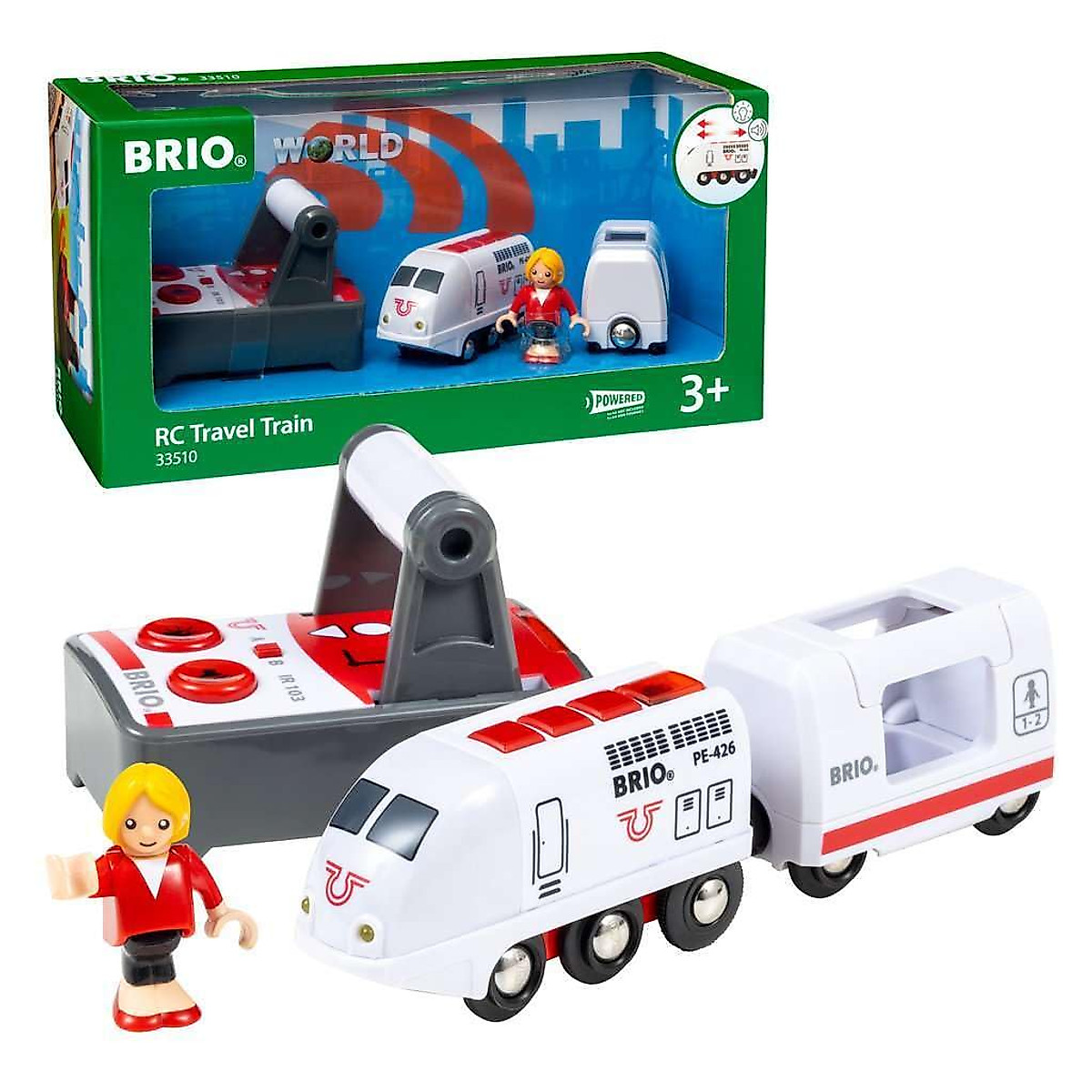 BRIO Remote Control Travel Train - Kids Toy with Light and Sound Features | Battery Operated | Compatible with Wooden Railway Tracks | Perfect for Toddlers Age 3+