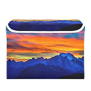 Kigai Sunset and Mountain Storage Basket with Lid,Collapsible Storage Box Fabric Storage Bin for Closet,Office,Bedroom,Nursery