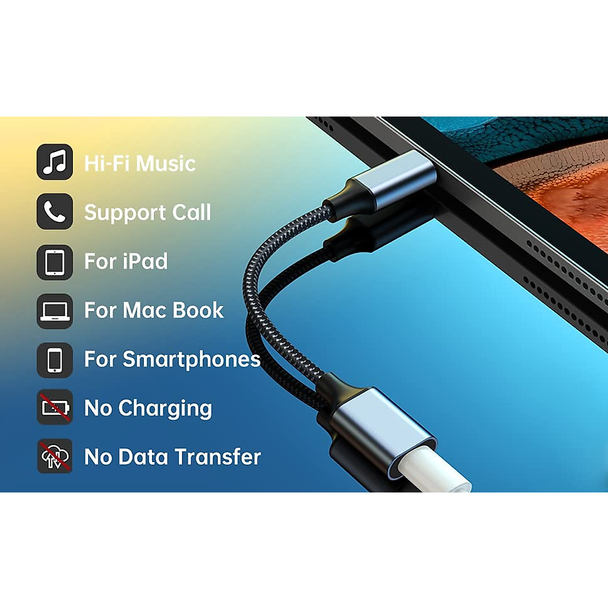 MOIPO Lightning Female to USB C Male Audio Adapter,USB C to Lightning Audio Adapter Use with iPad/MacBook/USB C Phones to Lightning Headphones for Call/Music/Video, Not Support Charging nor Data