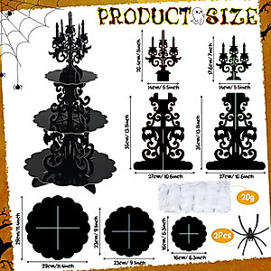 Halloween Cupcake Stand 3-Tier Halloween Gothic Cardboard Cupcake Holder Haunted Skull Candelabra Cupcake Tower Decor with 20g Spider Web Stretchable Cobweb for Halloween Party Supplies Decoration