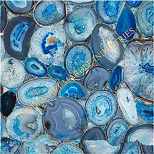 Blue Agate Stone Square Table Top 21" x 21" Inch, Natural Agate Table, Square Coffee Table, Blue Agate Table Top, Square Agate Stone Table, Piece Of Conversation, Family Heir Loom