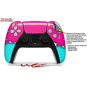 WraptorSkinz Skin Wrap compatible with Sony PS5 DualSense Controller Ripped Colors Hot Pink Neon Teal (CONTROLLER NOT INCLUDED)