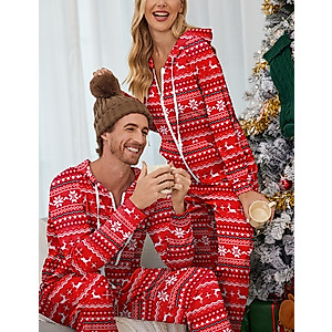 Ekouaer Christmas Onesie Adult Reindeer Onesie Womens Soft Onesie Pajamas With Pocket (Elk&Snowflake,Small)