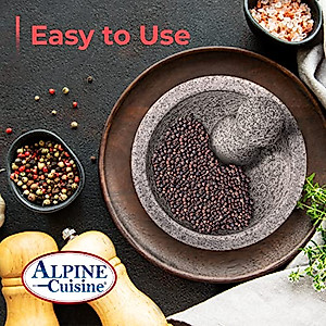 Alpine Cuisine Mortar and Pestle Molcajete Set - 8 Inch Granite - Unpolished Granite, Spice Grinder Bowl for Salsa, Herb Crusher, Grind and Crush Spices