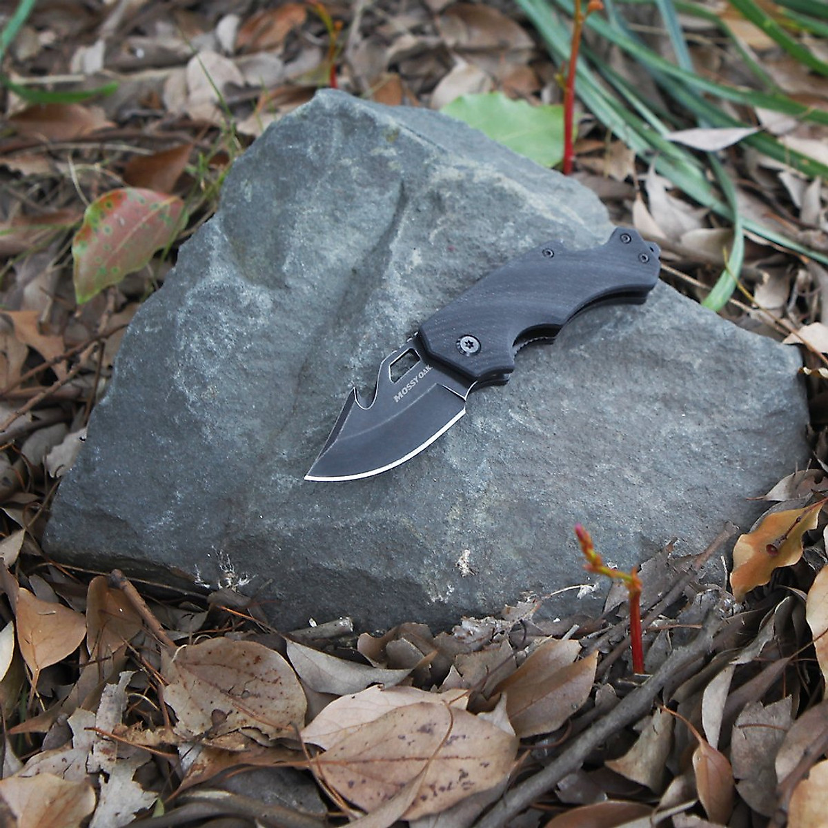 MOSSY OAK Mini Folding Pocket Knife, 2.5-inch Stainless Steel Drop Point Blade - G10 Handle EDC Multifunction Tool with Bottle Opener and Glass Breaker (Black), Good Merry Christmas Gift