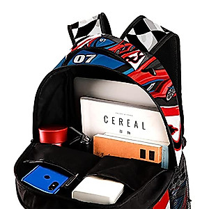 JAVENPROEQT Speeding Racing Car With Checkered Flag Race Track Casual School Backpack For Teen Girls Boys, Shoulder Bag For Men Women