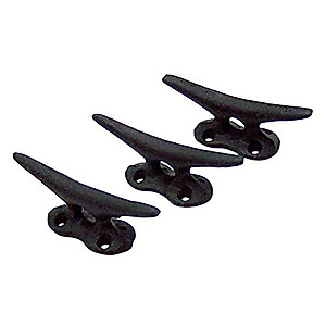 Nautical Black Cast Iron Boat Cleat Wall Hooks, 3.5 Inches, Set of 3