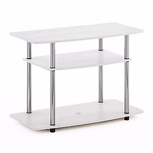 Furinno Turn-N-Tube No Tools 3-Tier Entertainment Center TV Stand for TV up to 32 Inch with Stainless Steel Tubes, White Oak/Chrome