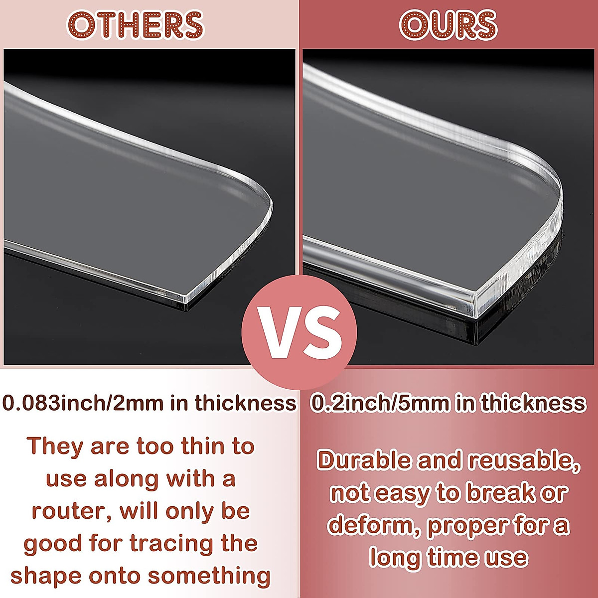 Frienda 6 Pcs Charcuterie Board Template Acrylic Router Template Cutting Board Template for Woodworking Thick Handle Template with 3 Pens Angled Curvy Stencils Guide Tools for Kitchen(Classic)