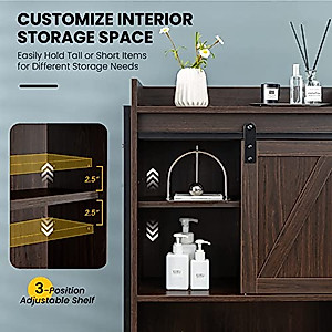 UIIAIOUIAIO 4-Tier Over-The-Toilet Storage Cabinet, Bathroom Organizer with Sliding Door, Adjustable Shelves, Freestanding Toilet Space Saver Shelf for Bathroom Laundry (Rustic Brown)