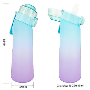 Sports Air Water Bottle, 650ML Fruit Fragrance Water Bottle with 14 Air Flavour Pods, 0% Sugar Water Cup BPA Free, Sports Water Cup Suitable for Gym and Outdoor Sports (Gradient Blue + 14 Pods)