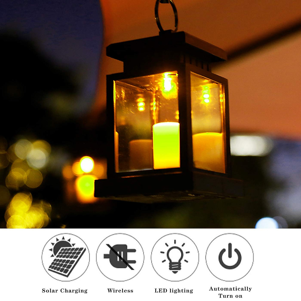 Solar Candle Lantern, Solar Garden Lights Hanging with LED Flickering Flame, 2Pcs Outdoor Lantern Light Waterproof for Christmas Decoration and Party (Warm White Light)