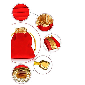 KIPETTO 25Pcs Soft Velvet Pouches with Drawstrings for Jewelry Wedding Candy Bags, 4.7"x6.3", Red