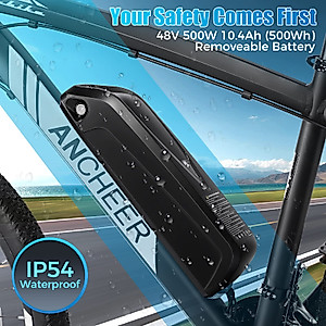 ANCHEER 27.5'' Electric Bike 500W(Peak 750W) Electric Mountain Bike, 55 Miles Range & 22 MPH, 3H Fast Charge, 48V/10.4Ah Removable Battery, Electric Bike for Adult 21 Speed Incl. Free Bike Lock