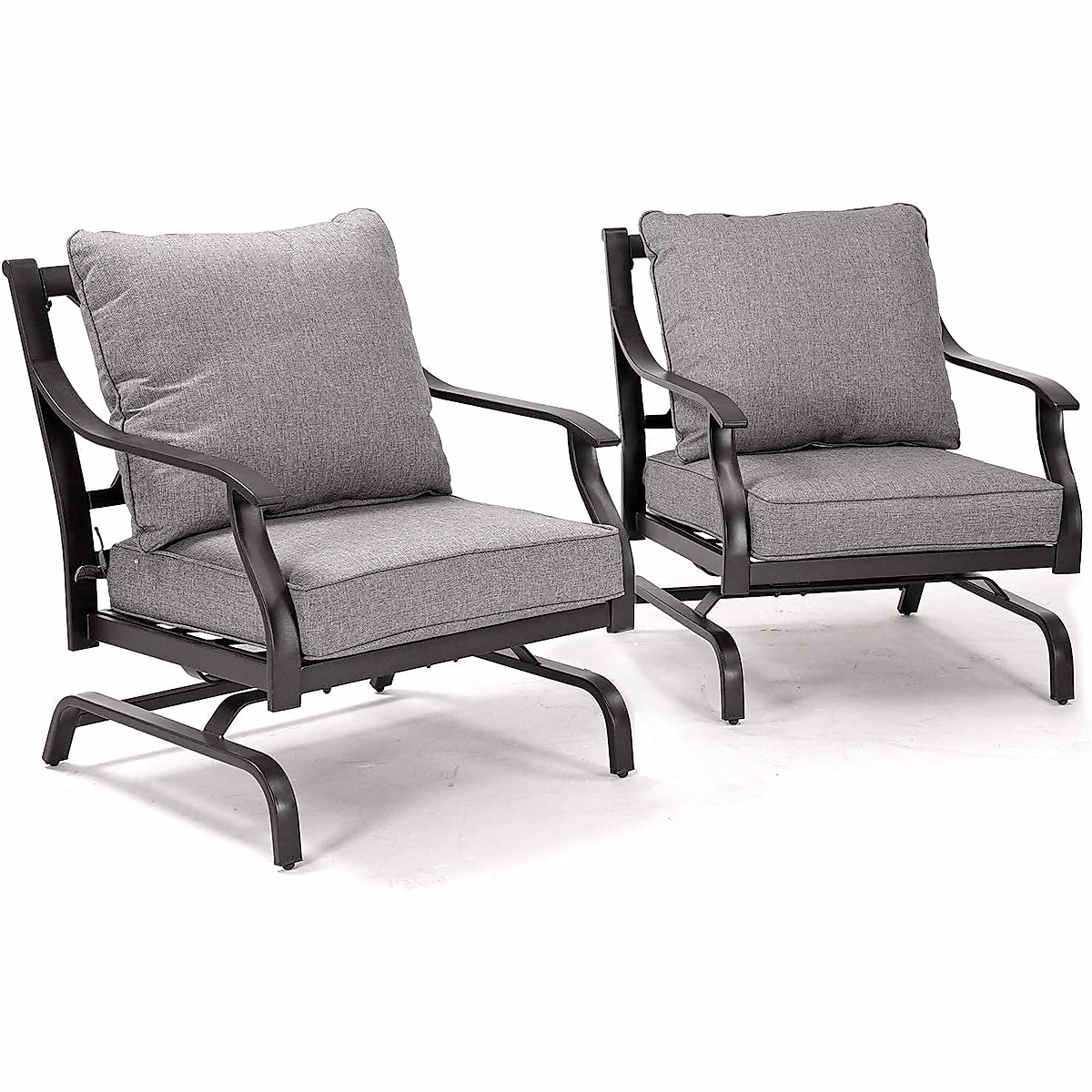 Grand patio Stationary Rocker Set of 2, Motion Chair, Outdoor Patio Seating Chair, Padded Cushion Chair-Grey