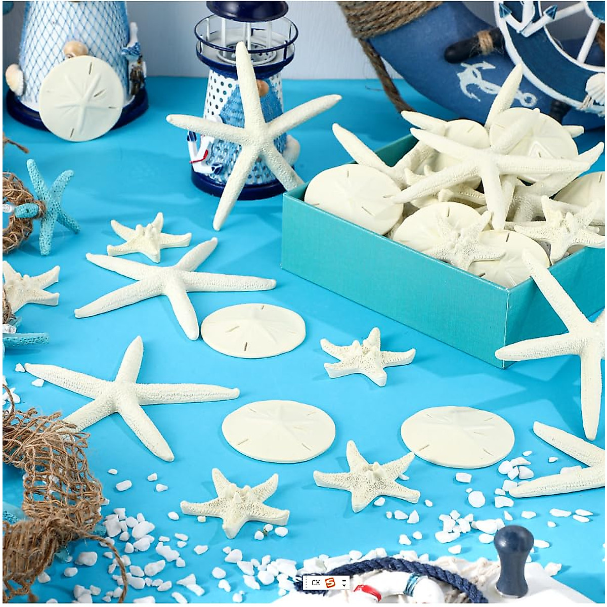 Queekay 15 Pieces Resin Starfish Sand Dollars 2.0 Inch Starfish 4.7 Inch Starfish 2.3 Inch Sand Dollars Crafts Ocean Themed Glittered Coastal Decorations for Christmas Wedding Party Decor Supplies
