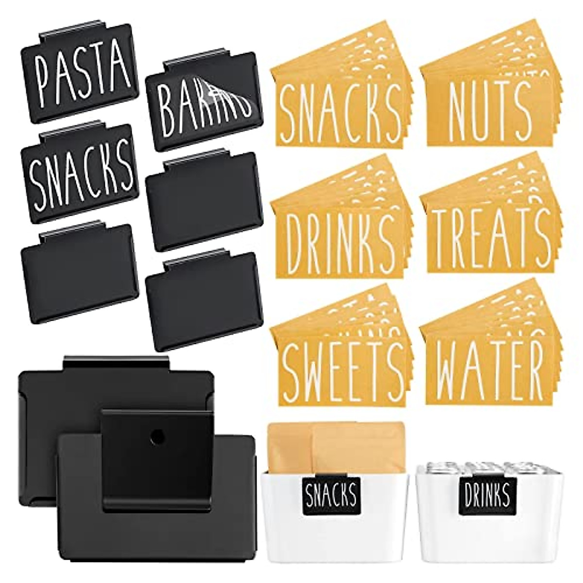 Talented Kitchen 8 Piece Metal Basket Labels Clip On Holders with 40 Labels for Kitchen Storage, Black Label Clips for Storage Bins