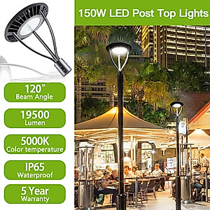 150W LED Circular Post Top Pole Light - 21000LM, 5000K, Outdoor Waterproof Fixture for Garden Pathway, Parking Lot, Courtyard, School Street 100-277V