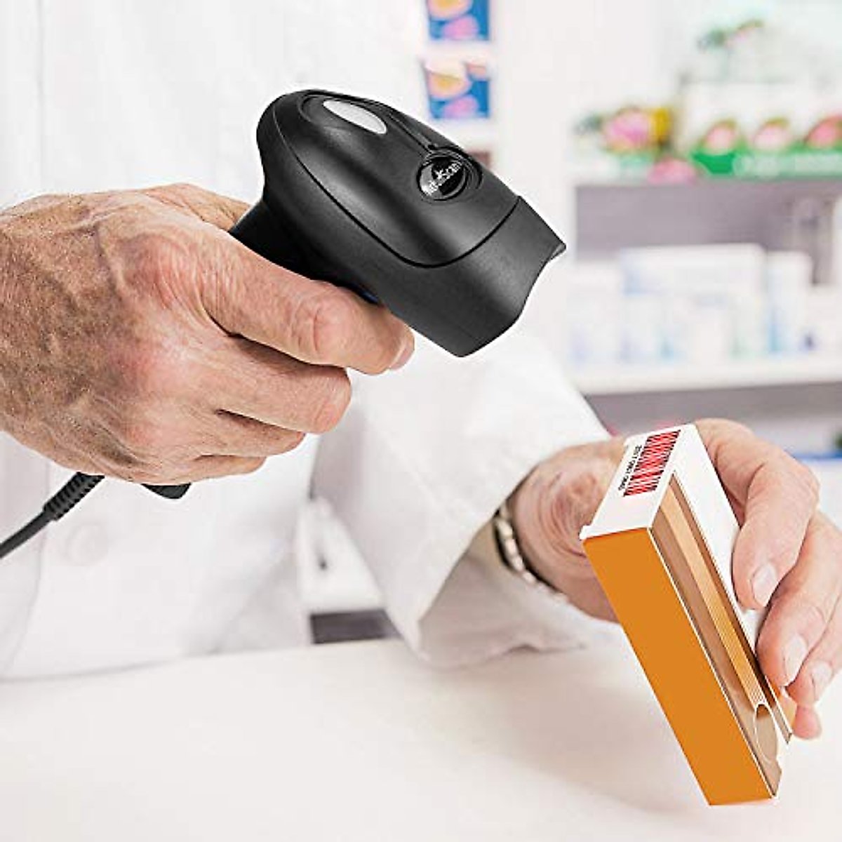 NetumScan Wireless Barcode Scanner with Stand, Portable Automatic Barcode Reader 2-in-1 (2.4G Wireless & USB 2.0 Wired QR Code Scanner for Warehouse POS and Computer (1D)