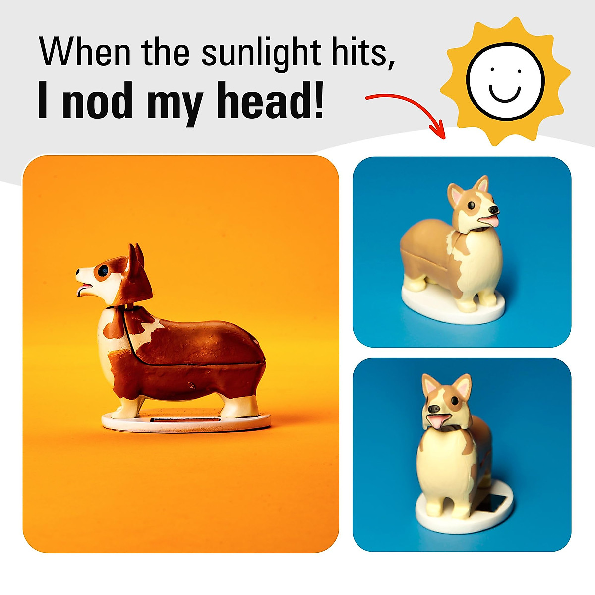 Kikkerland Solar Powered Corgi Dog Figurine: Fun Animal Decor for Home & Kitchen, Office Desk, Garden, Car – Great Novelty Toy Statue, Display Shelf Collectible, Holiday & Birthday Gift