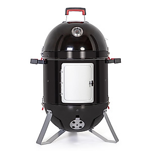 Captiva Designs 18-inch Vertical Charcoal Smoker Grill with Porcelain-Enameled Smoking Chamber, Wood Mountain Smoker for Meat Turkey and BBQ, with Built-in Thermometer