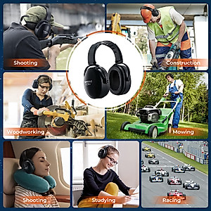 SNR 31dB Noise Blocking Earmuffs, Noise Cancelling Headphones for Autism, Foldable Ear Hearing Protection Ear Muffs with Flexible Headband, Safety Earmuffs for Shooting/Mowing, with Carrying Bag