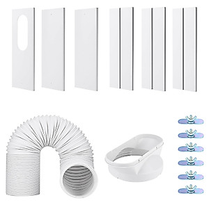 Brosyda Portable Air Conditioner Window Vent Kit with 5.1" AC Exhaust Hose & Coupler, Adjustable Portable AC Window Vent Kit, Upgraded Seamless Window Panel Kit for Sliding Windows
