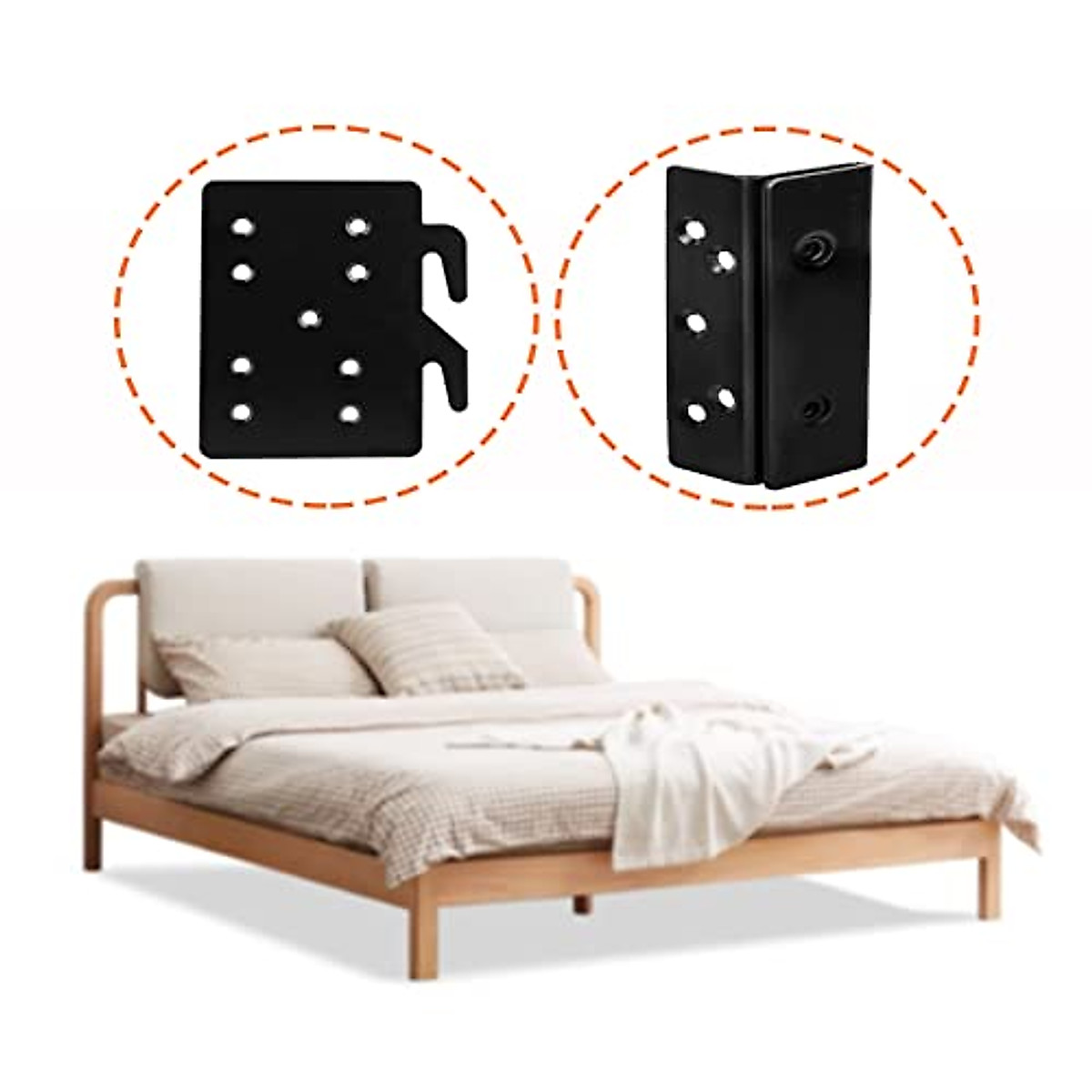 4 Pack Heavy Duty Bed Rail Hooks, Bed Rail Brackets for Wooden Bed Replacement, Universal Bed Frame Hardware with Screws Included