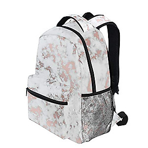 AUUXVA White Marble Rose Gold Backpack Travel School Shoulder Bag for Kids Boys Girls Women Men 11.5x8x16 in