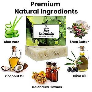 Suona Aloe Vera Calendula Oil Soap - Versatile Aloe Vera Face & Body Wash | Aloe, Calendula & Shea Butter | Soothes & Nourishes All Skin Types | Organic Aloe Vera Gel & Calendula Oil Soap Bar