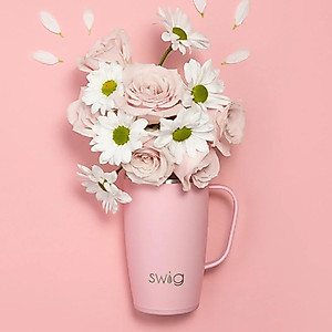 Swig Life 18oz Travel Mug, Insulated Tumbler with Handle and Lid, Cup Holder Friendly, Dishwasher Safe, Stainless Steel, Travel Coffee Cup (Blush)