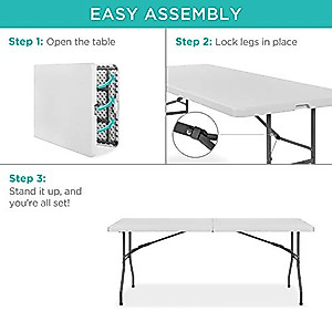 Best Choice Products 6ft Plastic Folding Table, Indoor Outdoor Heavy Duty Portable w/Handle, Lock for Picnic, Party, Camping - White